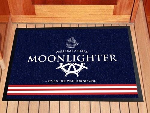 Personalised Boat Mat - Narrow Boat, sailing, door mat Red stripe 60 x ...