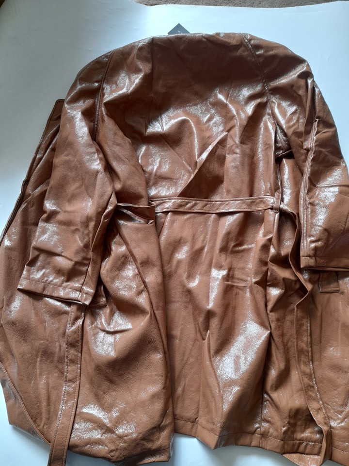 Brown L M PVC coat Wet Look Shiny New Tags Trench | eBay UK