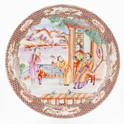 Antique 18C Chinese Porcelain Dish China Figural Mandarin Rose Qianlong ...
