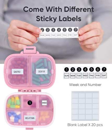 Holii Pink Travel Pill Organizer 8 Compartments Suitcase Backpack Purse ...