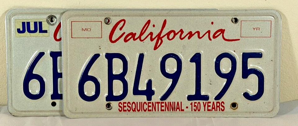 2000 California License Plate Pair "6B49195"...... SESQUICENTENNIAL ...