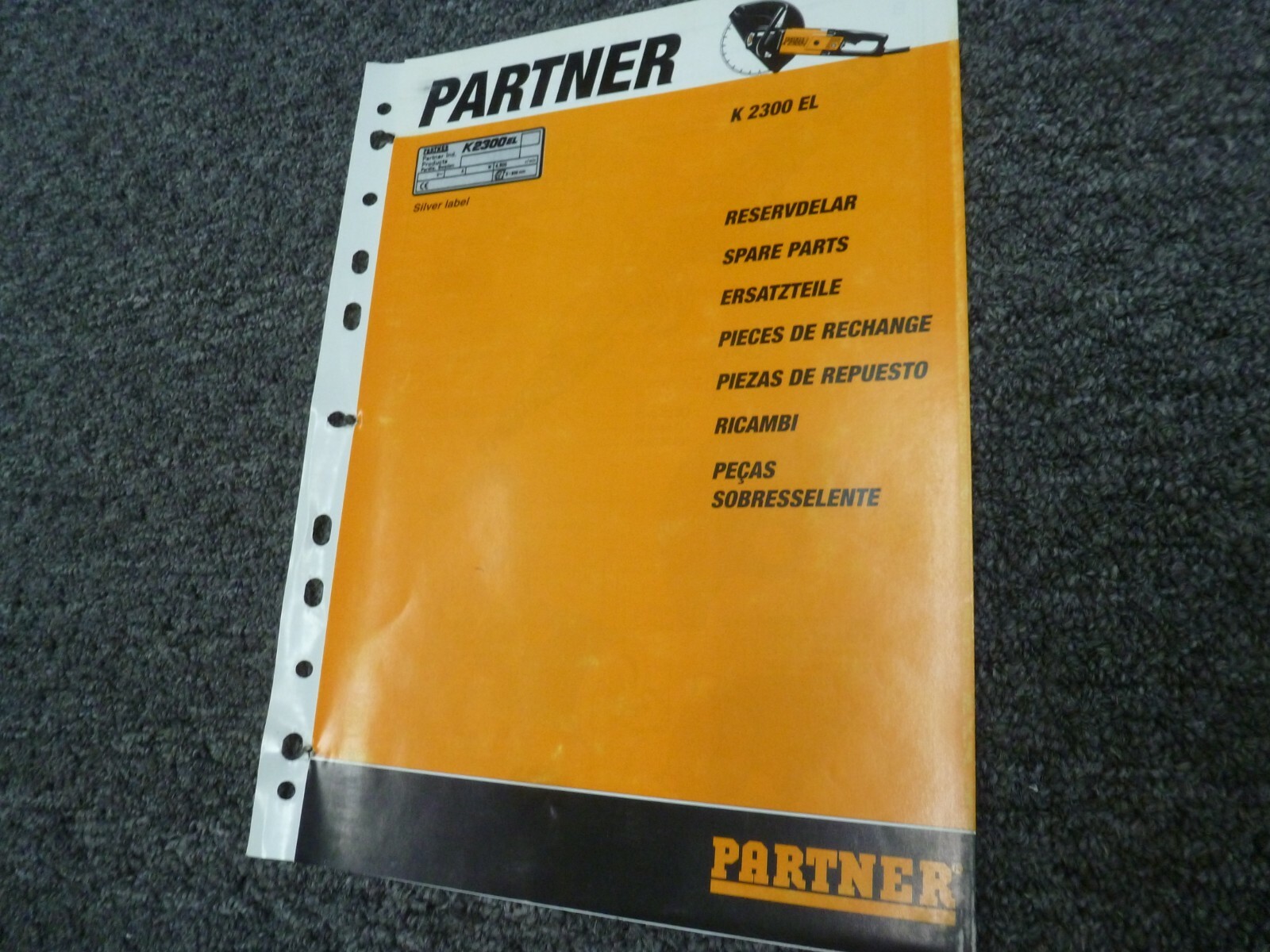 Partner K2300EL Electric Concrete Street Saw Parts Catalog Manual Book ...
