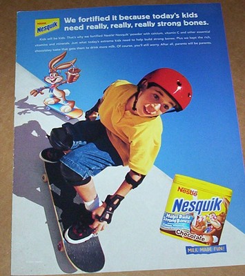 2001 print ad page - Nestle QUIK NesQuik milk BOY skateboard bunny ...