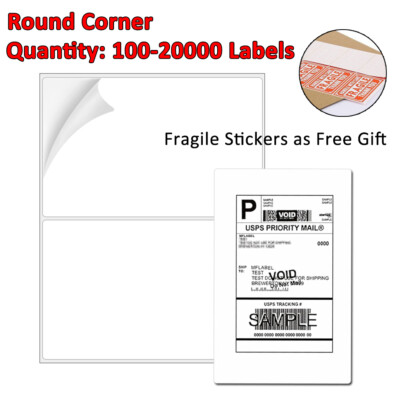 100-20000 Premium 8.5x5.5 Round Corner Shipping Labels Half Sheet Self ...