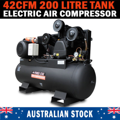 Large Industrial Air Compressor 200 Lt Tank 42CFM 3 Cylinder 10HP, 3 ...
