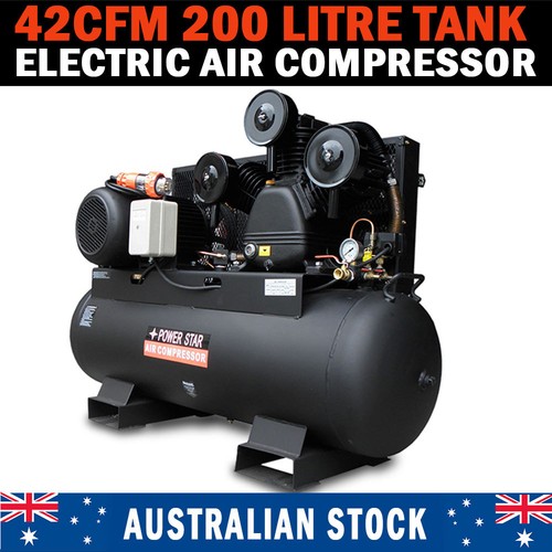 Large Industrial Air Compressor 200 Lt Tank 42CFM 3 Cylinder 10HP, 3 ...