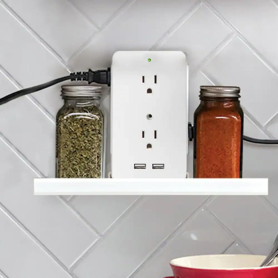 SHARPER IMAGE Socket Shelf Cordless Wall Outlet Extender 6-Outlets, 2 ...