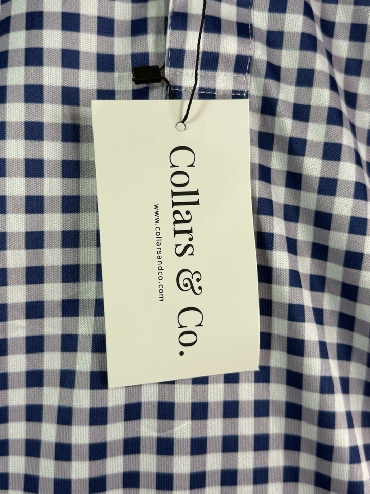 Collars and Co. Blue Gingham Plaid Dress Collar Polo Shirt Men’s Large ...