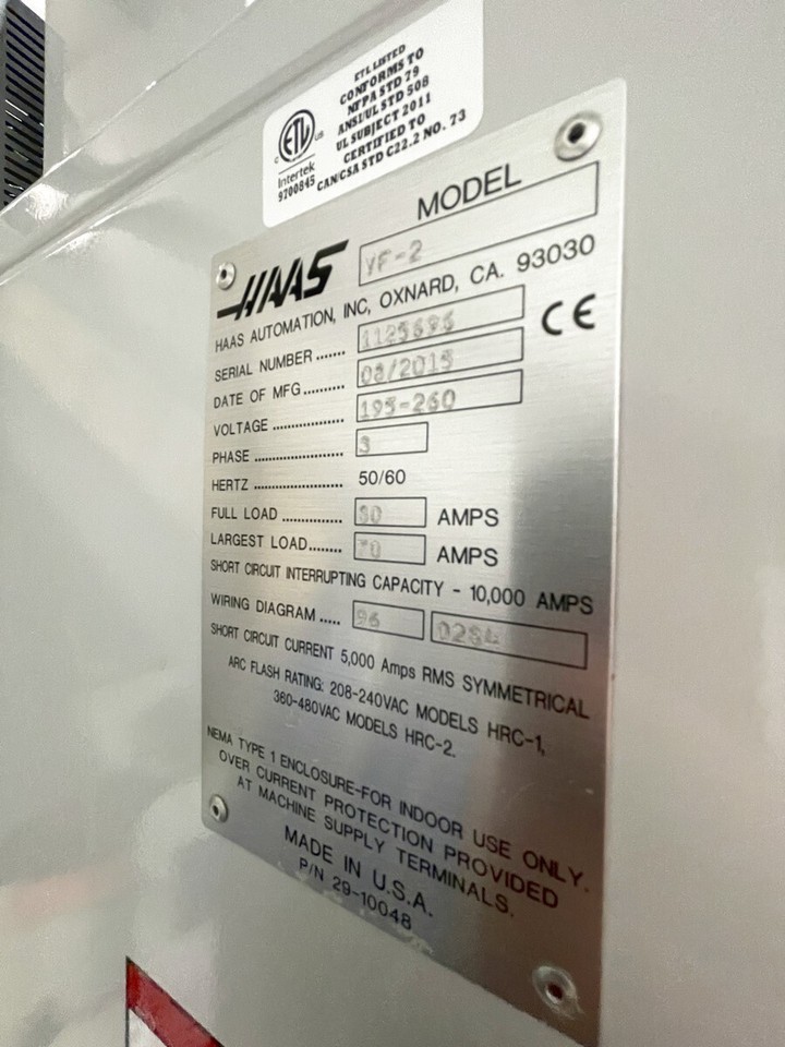 HAAS VF-2 CNC VMC, Probing Systems, Auger, 4th Drive, PCool, Remote Jog ...