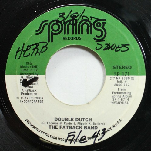 Soul 45 The Fatback Band - Double Dutch / Spank The Bébé Sur Ressort | eBay