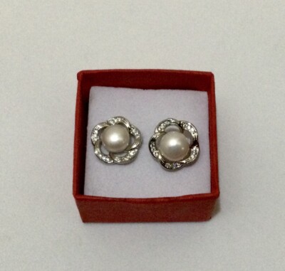 Pearl Pierce Earrings, Button Round CZ Earrings | eBay