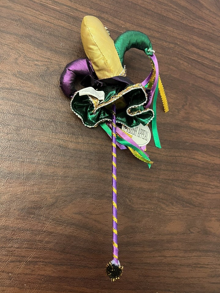 Mardi Gras Porcelain Head Jester Stick Decoration Carnival Gold Purple ...