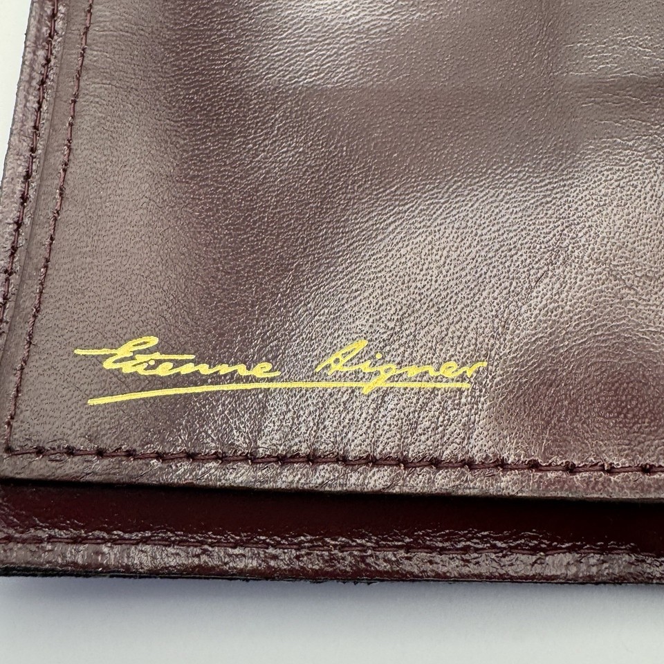 Etienne Aigner Vintage Leather Burgundy Red Check Wallet Kiss Lock New ...