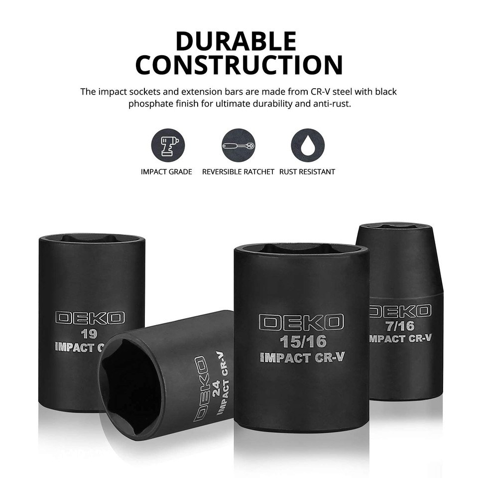 1/2-Inch Impact Socket Sets, 23 Pieces Drive Socket Set Mechanic Tool ...