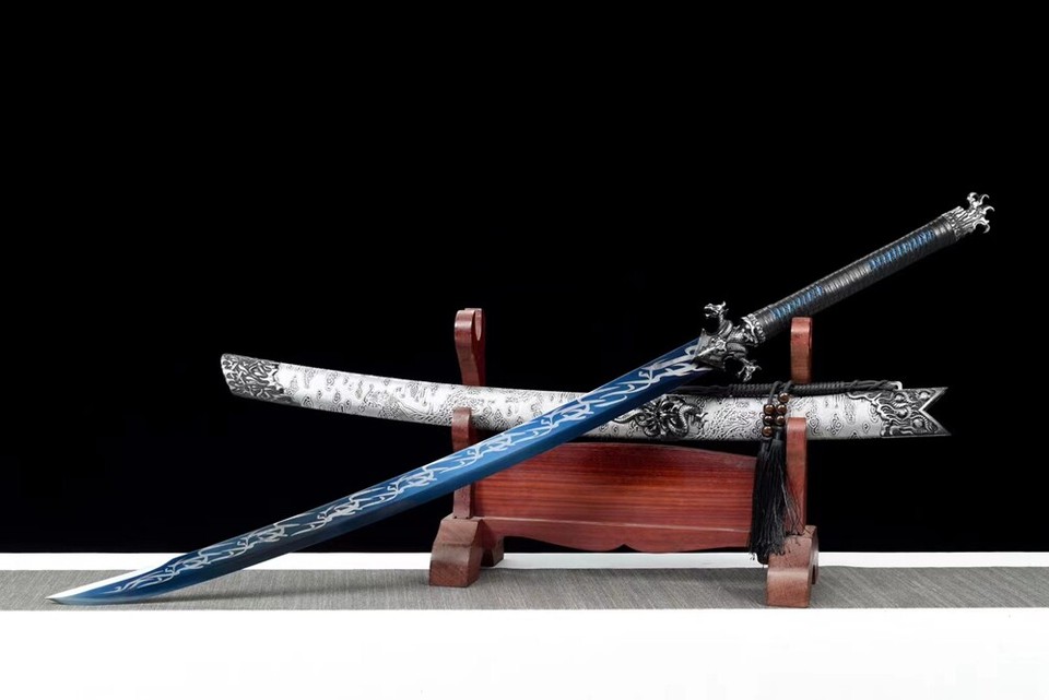 Full Tang Blue High Manganese Steel Dao Sword Camping Hunting Knife ...