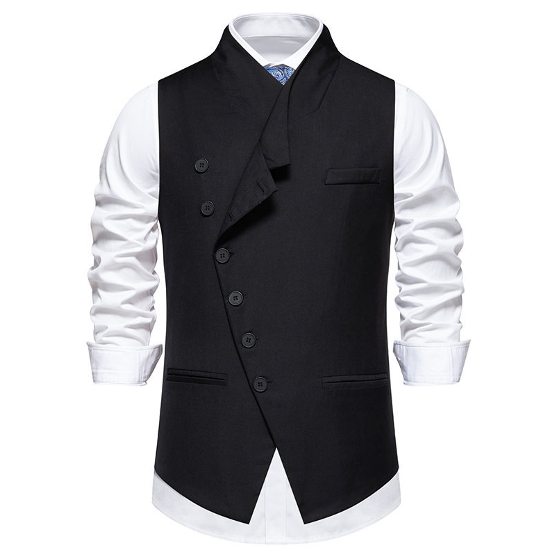 Fashion Men's Suits Vest Slanted Placket Formal Business Wedding Groom ...
