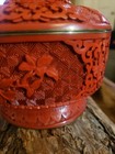 Chinese Hand Carved Cinnabar Bowl w/ Lid & Blue Lacquered Enamel 4.25 ...