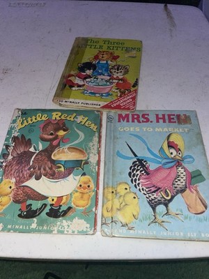 Lot of 3 Vtg Rand McNally Books Little Red Hen Mrs Hen Market 3 Little ...
