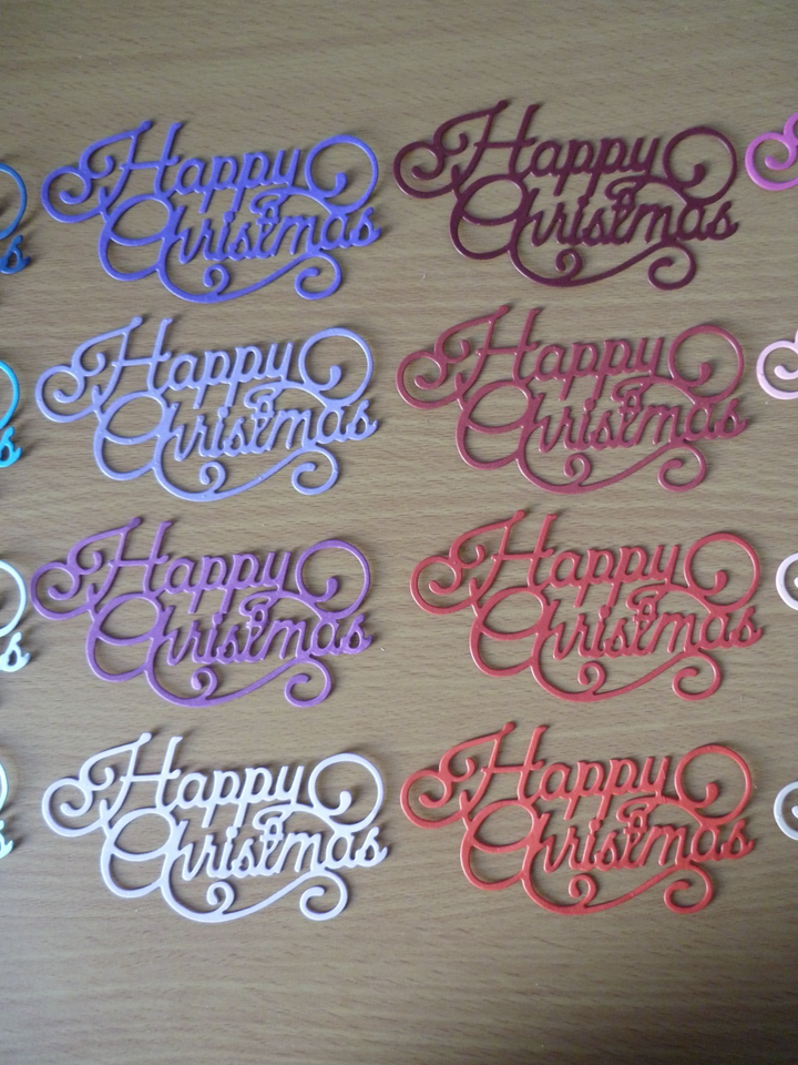 Pk20 Large Die Cut Happy Christmas Sentiments in Red, Pink, Purple ...