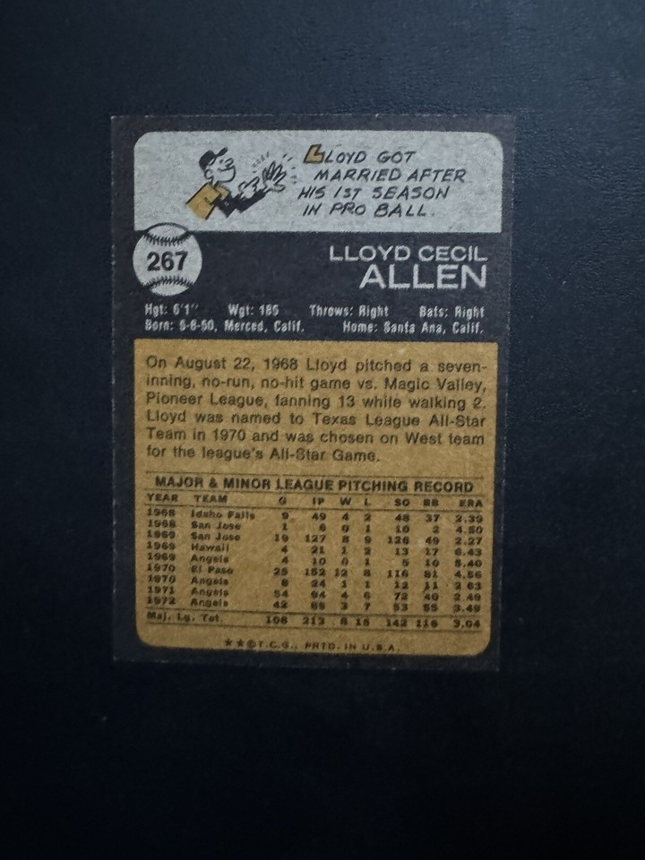 1973 TOPPS #267 LLOYD ALLEN CALIF ANGELS— MINT BLAZER🔥*** (wph) | eBay