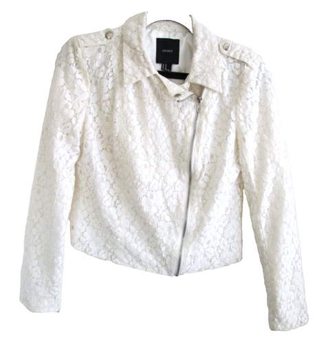 Forever 21 Moto Jacket Ivory Lace Cotton Blend 18" pit to pit M (RK85 ...