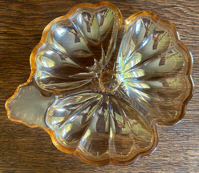 Vintage Carnival Glass 3-Section Clam Shell Divided Dish Marigold ...