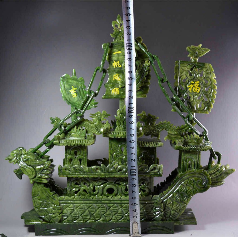 Large Chinese Hand Carved 100% Natural Jade Dragon Incense statue ...