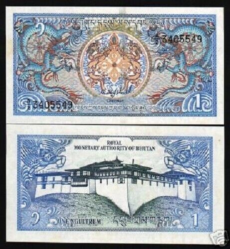 Bhutan 1 NGULTRUM P-12A 1986 Bhutanese DRAGON UNC World CURRENCY MONEY ...