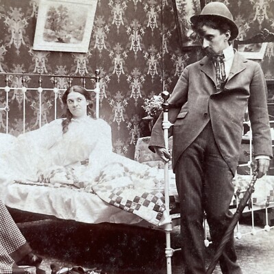 Antique 1897 Drunk Man Stumbles Home To Wife Stereoview Photo Card ...