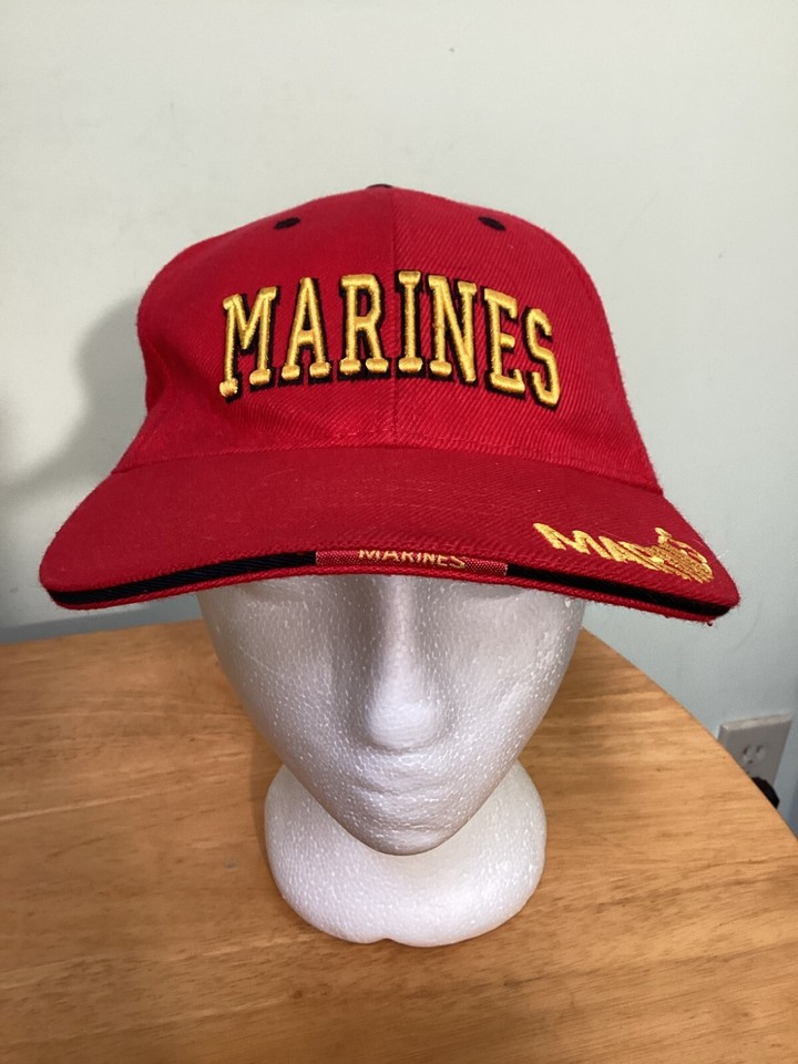 U.S Marines Adjustable Red Baseball Cap Hat Heavy Embroidery Mitchell ...