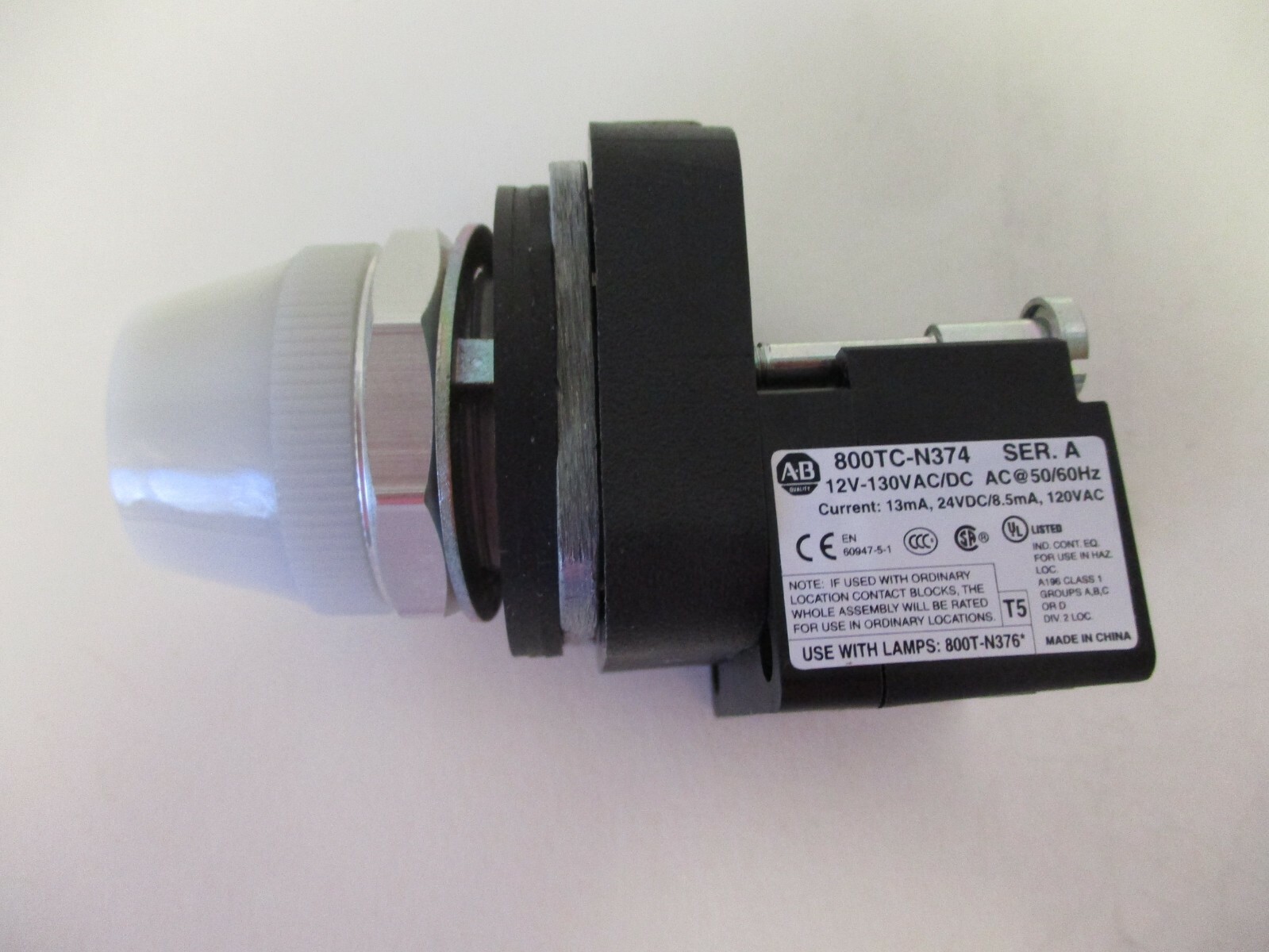 ALLEN BRADLEY 800T-QH2W WHITE ILLUMINATED PILOT LIGHT 12-130V AC/DC ...