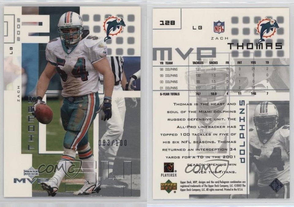 2002 Upper Deck MVP Silver 83/100 Zach Thomas #128 HOF yj7 | eBay