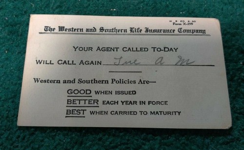 Vintage Western and Southern Life Insurance Co Card "Father Carries a ...