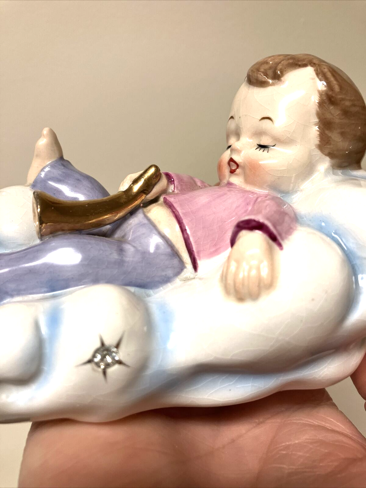 VTG 1956 RARE PORCELAIN NAPCO ADORABLE Sleeping Baby On Clouds FIGURINE ...