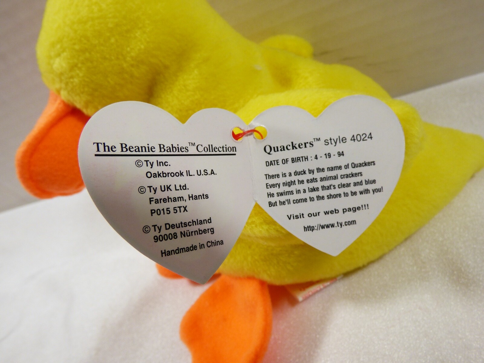 TY Beanie Baby original collection Quackers Duck 1993 PVC Pellets Beanie | eBay
