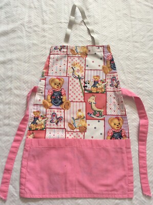 Vintage Teddy Bear/Duck/Horse fabric apron Handmade Toddler Pink pocket ...