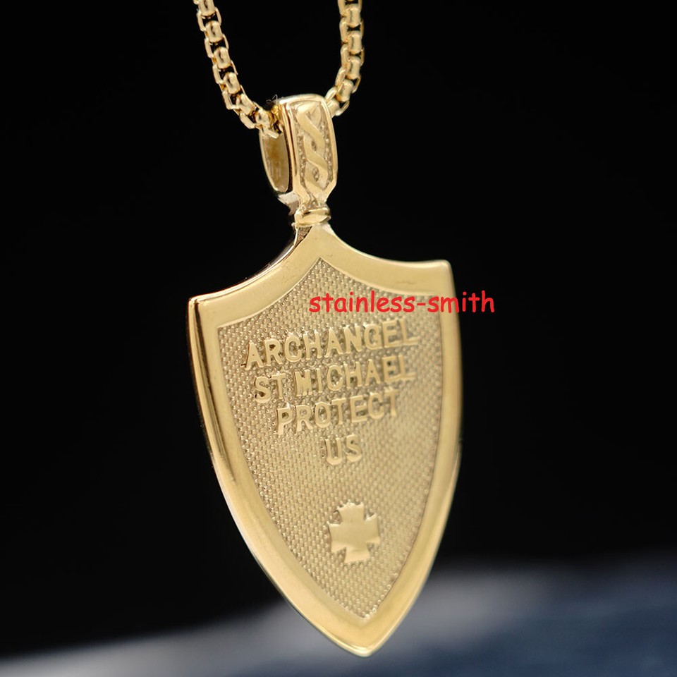 Mens Gold Catholic Christian Saint St Michael Medal Medallion Pendant ...