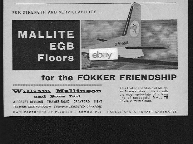 MAS MALAYSIA AIRWAYS 1965 MALLITE EGB FLOORS FOR FOKKER F-27 FRIENDSHIP ...