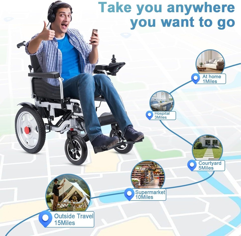 500W Dual Motor Electric Wheelchair Folding Mobility Aid Motorized ...