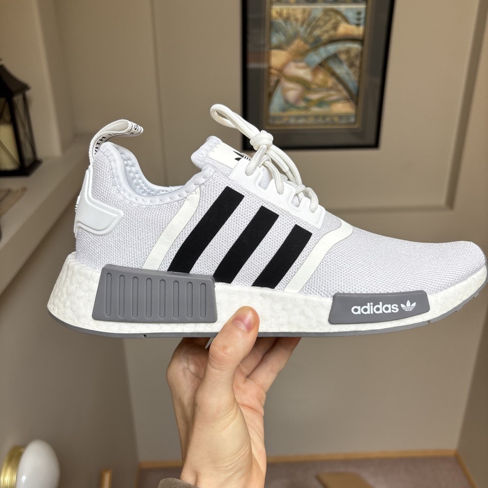 Adidas NMD R1 White Black Grey Primeblue Runner Sneakers - New ...
