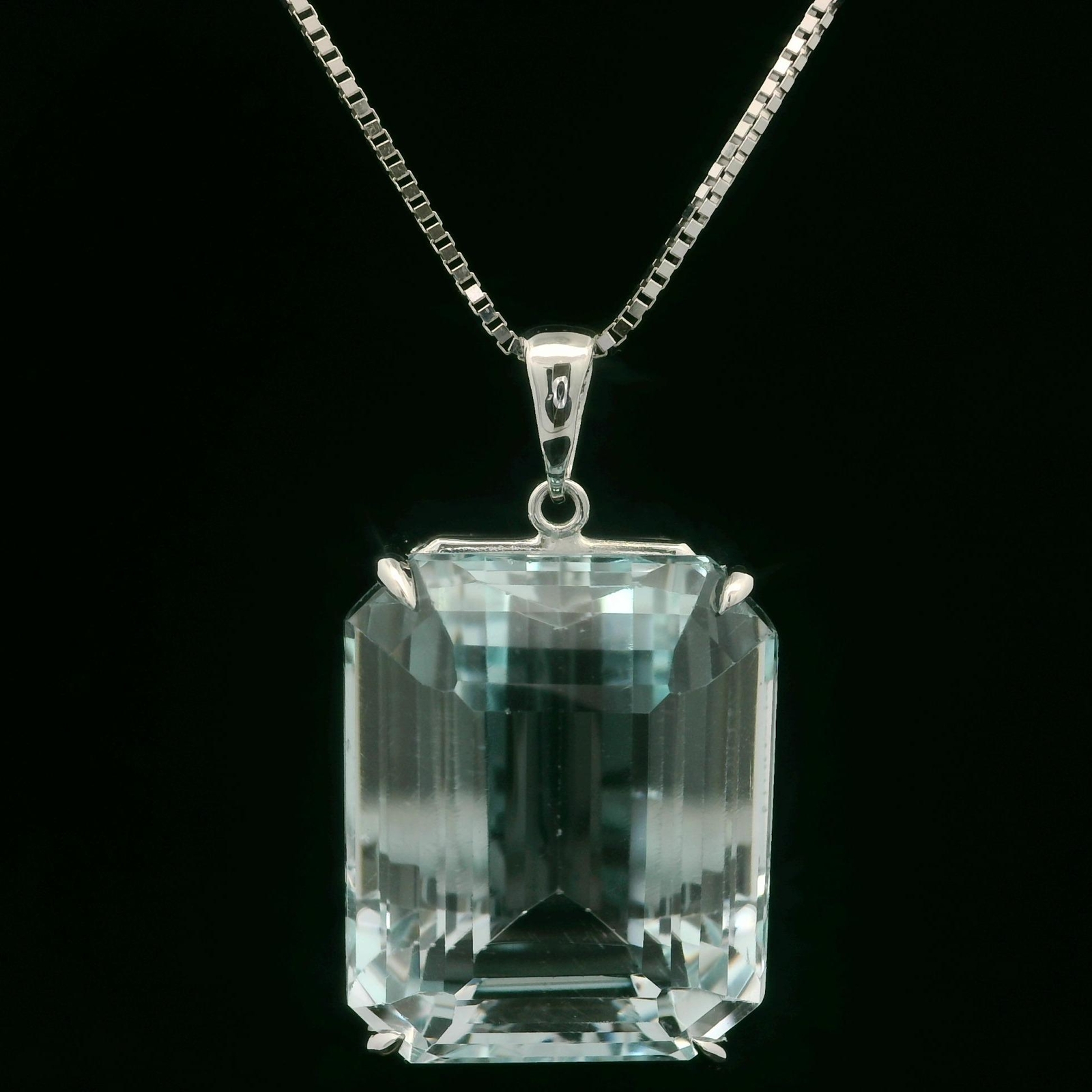 New White Gold 42.79ct Rectangular Blue Topaz Large Pendant on 20" Box Chain | eBay