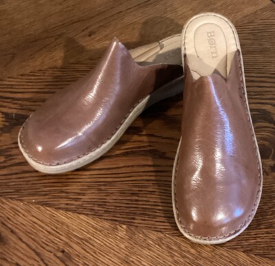 Born Womens Andy Brown Leather Slip On Casual Clogs Mules Shoes Size ...