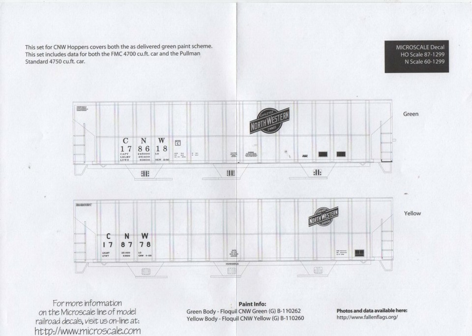 HO Scale Microscale 87-1299 CNW Chicago & North Western Covered Hoppers ...