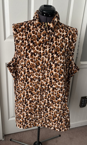 QUACKER FACTORY Beige Brown Leopard Velour Quilted Sequins Zip-Up Vest ...