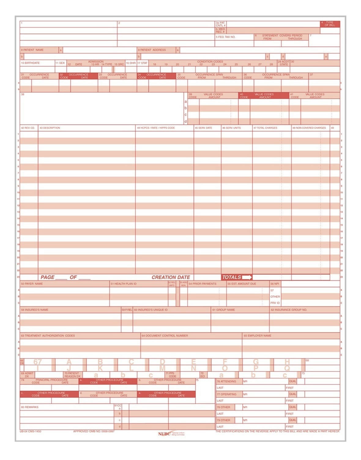 UB04 Health Hospital Insurance Claim Form, 8-1/2" x 11"- 100 Sheet Pack ...