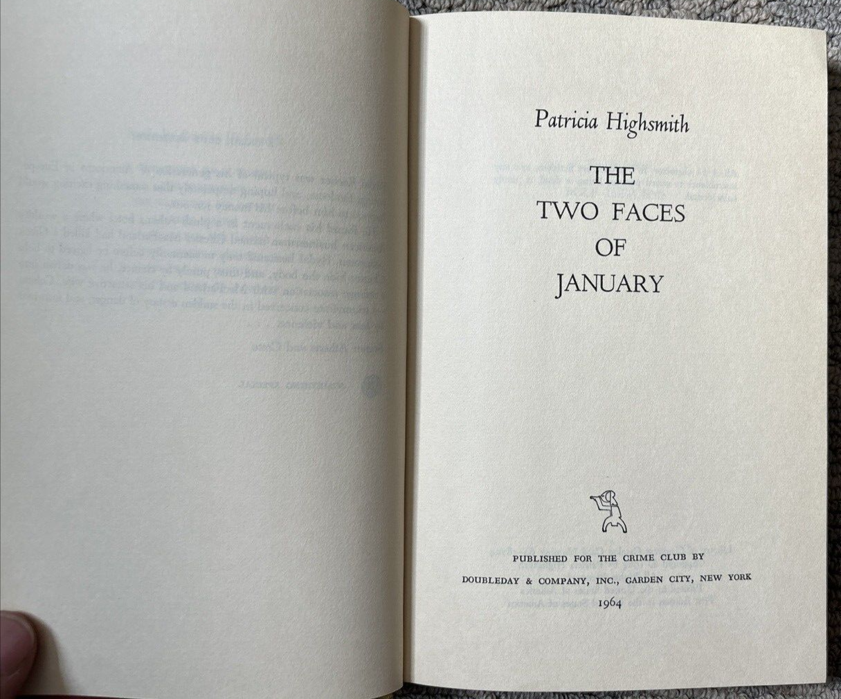 The Two Faces of January 1964 Patricia Highsmith First Ed. Doubleday ...