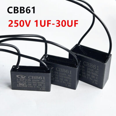 CBB61 250VAC 2-Wire Capacitor 1/3.5/5/10/20/30UF, Durable Fan Motor ...