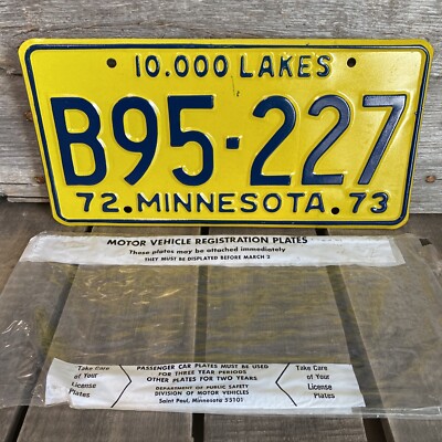 Minnesota License Plate 1972, 1973 MN B95-227 ‘72 & ‘73 | eBay
