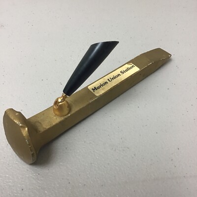 Train Spike Desk Pen Holder Railroad Track Nail Desk Stand Goldtone ...