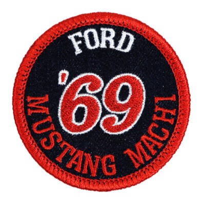 1969 Ford Mustang Mach 1 Embroidered Patch Blue Denim/Red Iron-On Sew ...